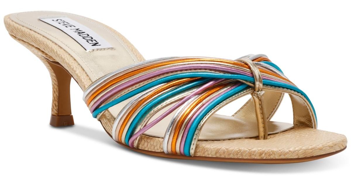 Steve Madden Cary Strappy Kitten-heel Mule Sandals in Metallic | Lyst