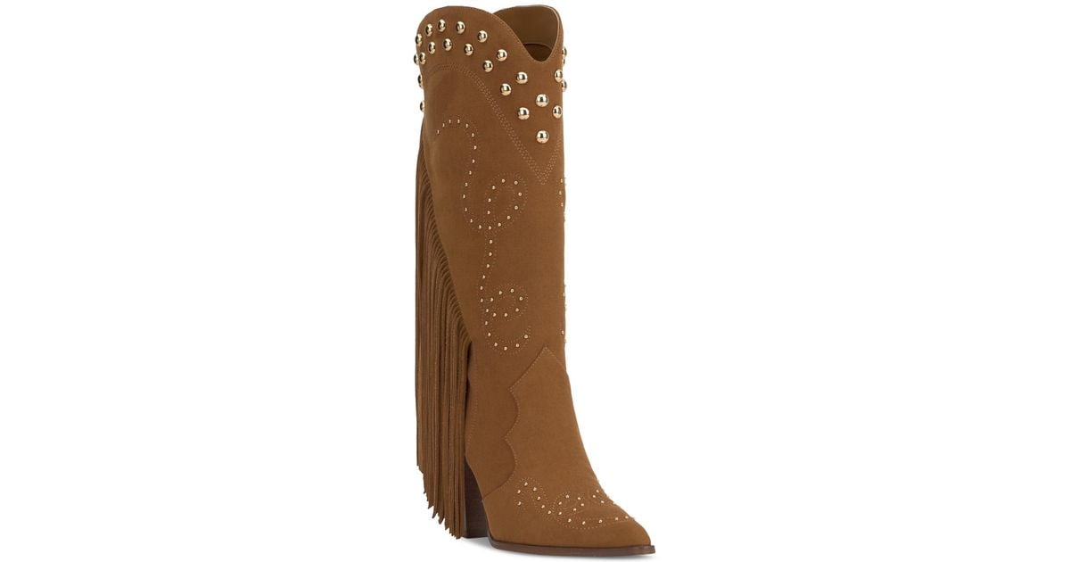 Jessica Simpson Rosera Studded Fringe Cowboy Boots in Brown | Lyst