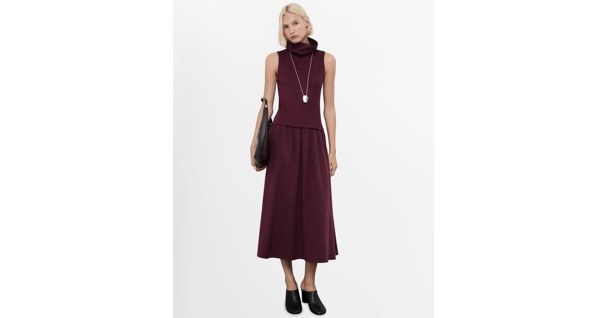 Mango Combined Funnel Neck Dress in Purple | Lyst