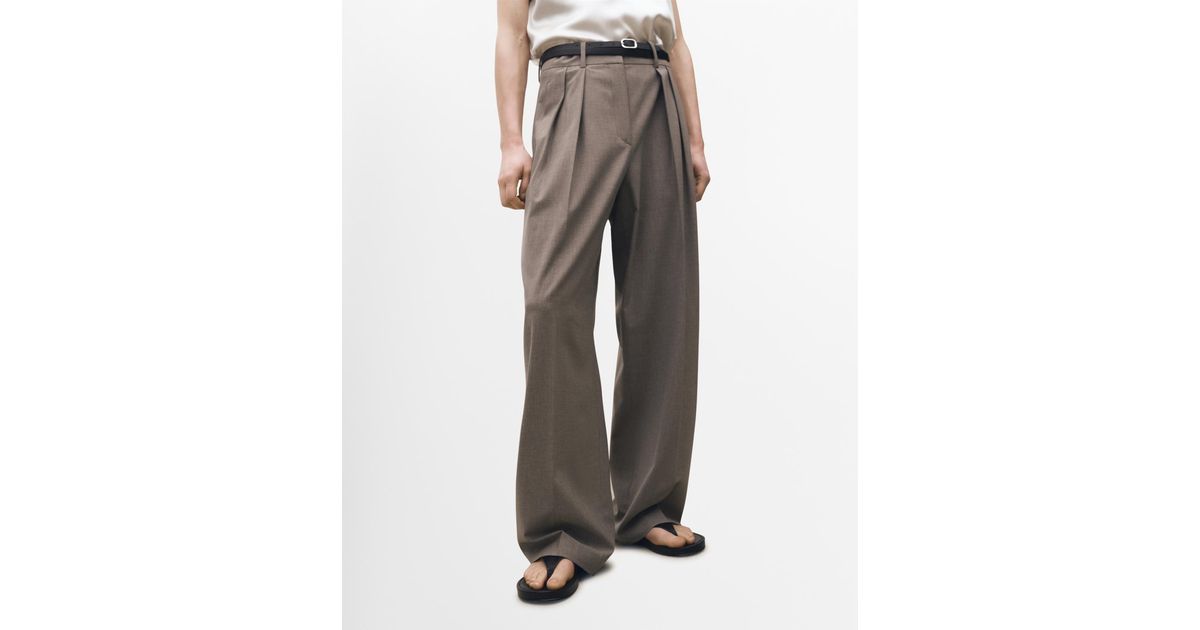 Mango Wide Leg Wool Blend Suit Trousers in Gray | Lyst