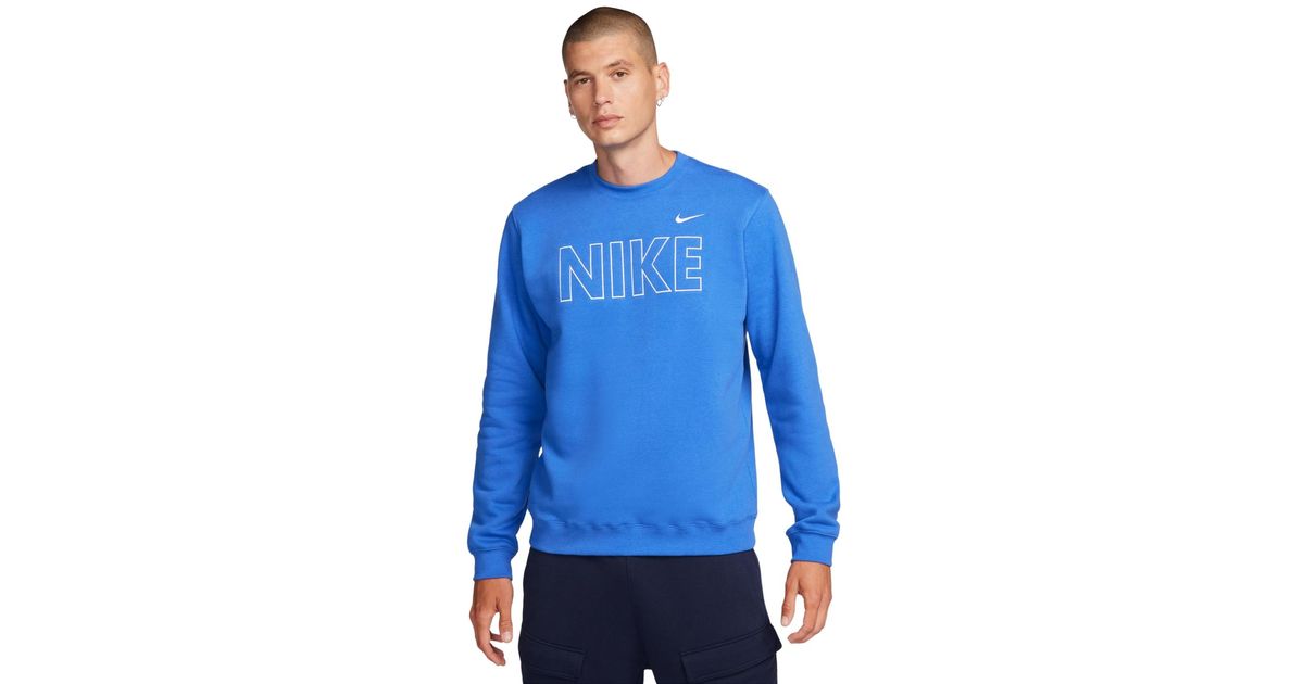 Nike Sportswear Club Fleece Embroidered Logo Sweatshirt in Blue for Men ...