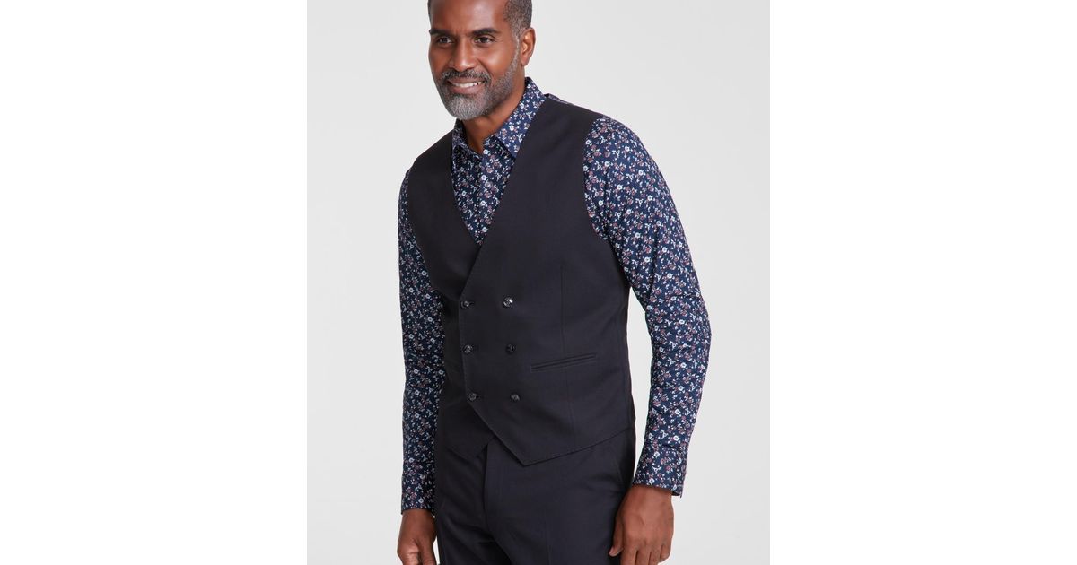 Tayion Collection Classic-fit Solid Double-breasted Suit Separate Vest ...