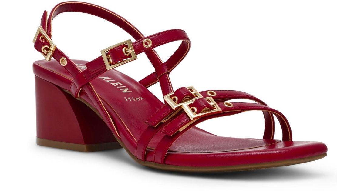 Anne Klein Mackenzie Strappy Buckle Block Heel Dress Sandals in Red | Lyst