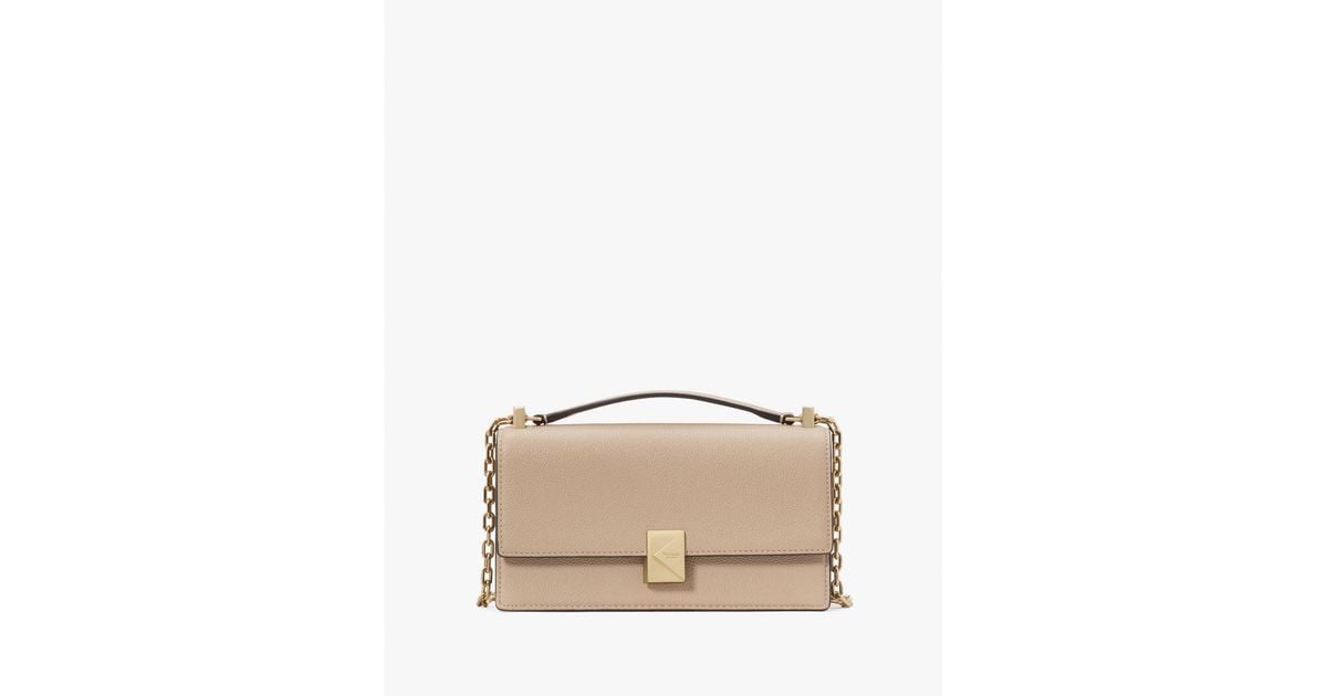 Kate Spade Deco Pebbled Mini Flap Chain Crossbody Bag in Natural | Lyst