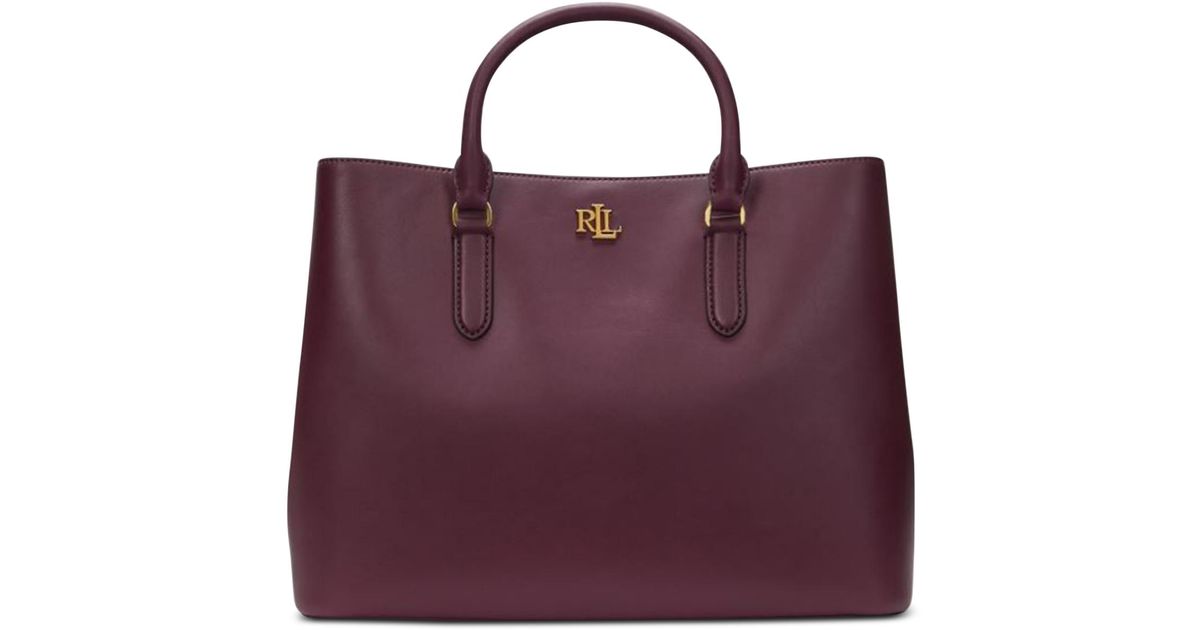 Ralph Lauren Full-grain Smooth Leather Large Marcy Satchel in Purple | Lyst