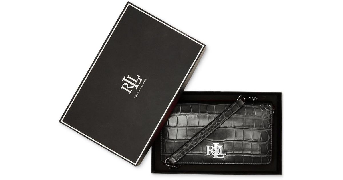 Ralph Lauren Embossed Crossbody Turn-lock Tech Case in Black | Lyst