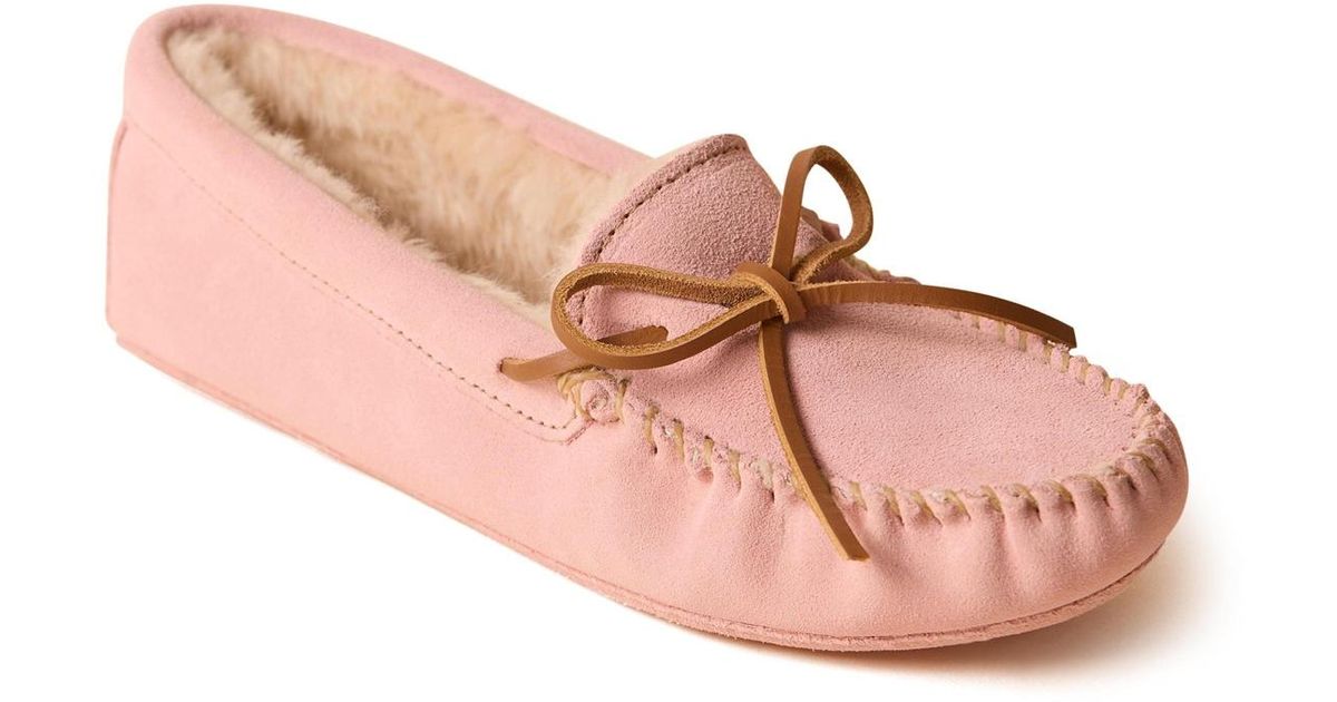 Minnetonka Suede Pile Lined Softsole Slippers in Pink | Lyst