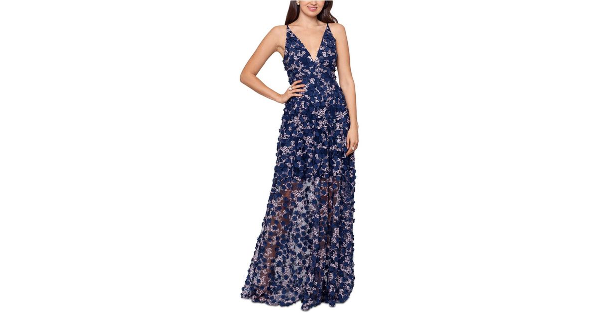 Xscape 3d-floral Embroidered Fit & Flare Gown in Blue | Lyst Xscape 3d-floral Embroidered Fit & Flare Gown in Blue | Lyst