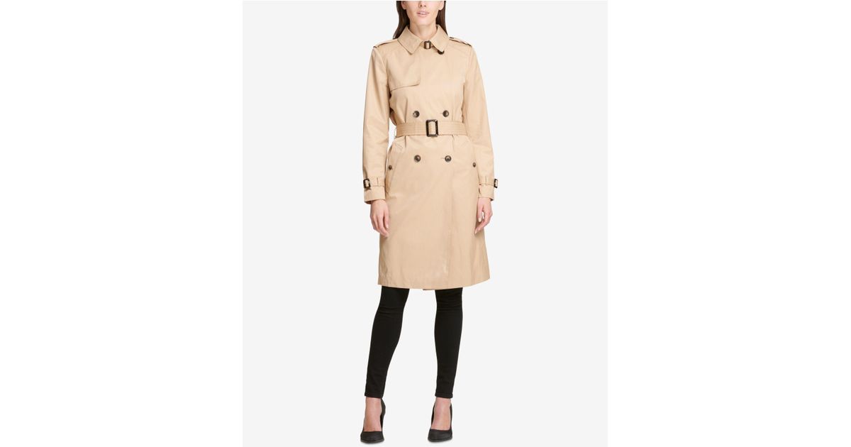 DKNY Solid Trench Coat in Natural | Lyst