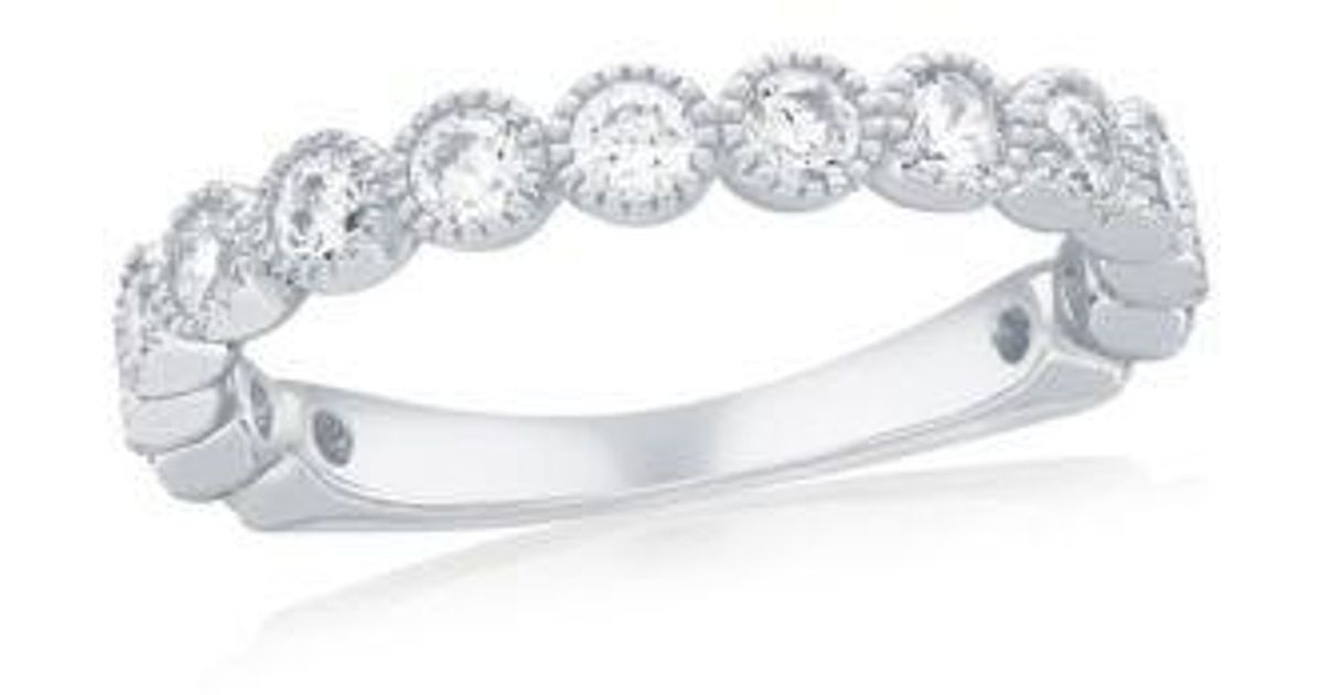 Simona Sterling Round Cz Beaded Outline Ring in White | Lyst