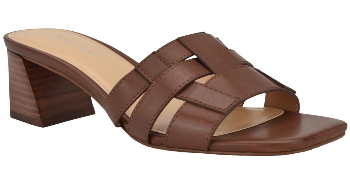 Calvin Klein Alise Woven Block Heel Sandals in Brown | Lyst