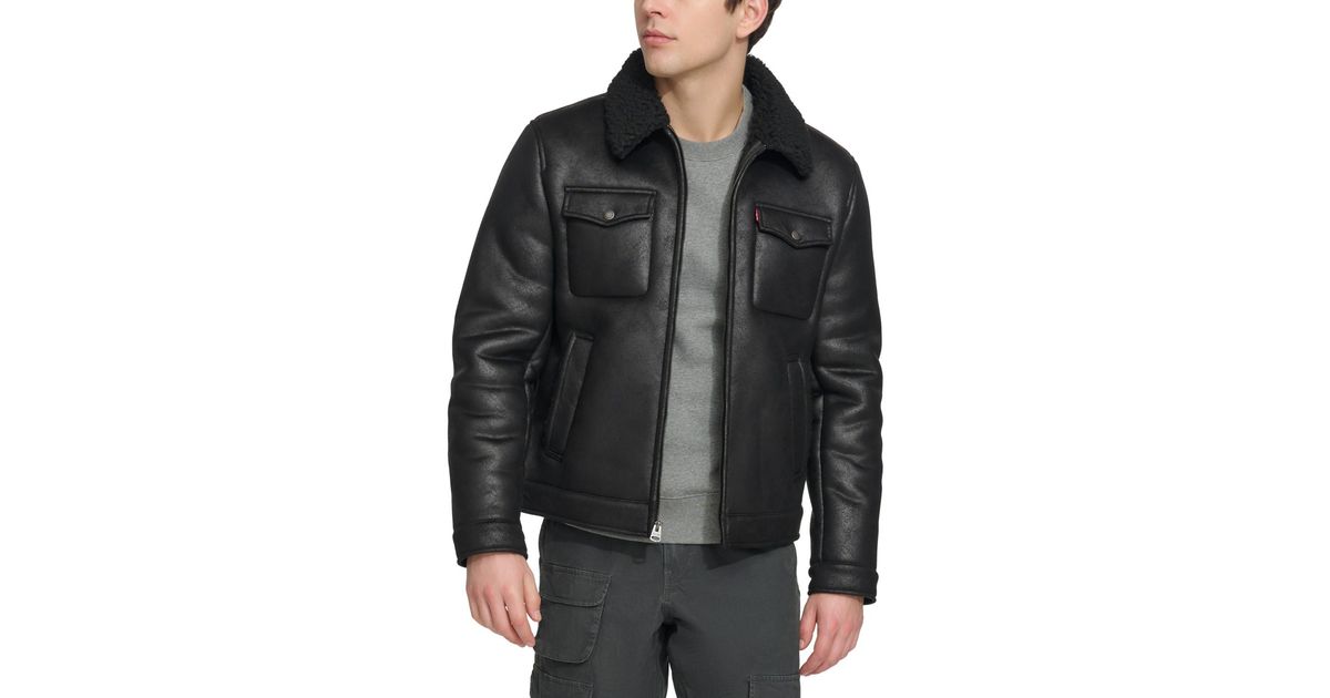 Levi's Faux-shearling Full-zip Trucker Jacket in Black for Men | Lyst