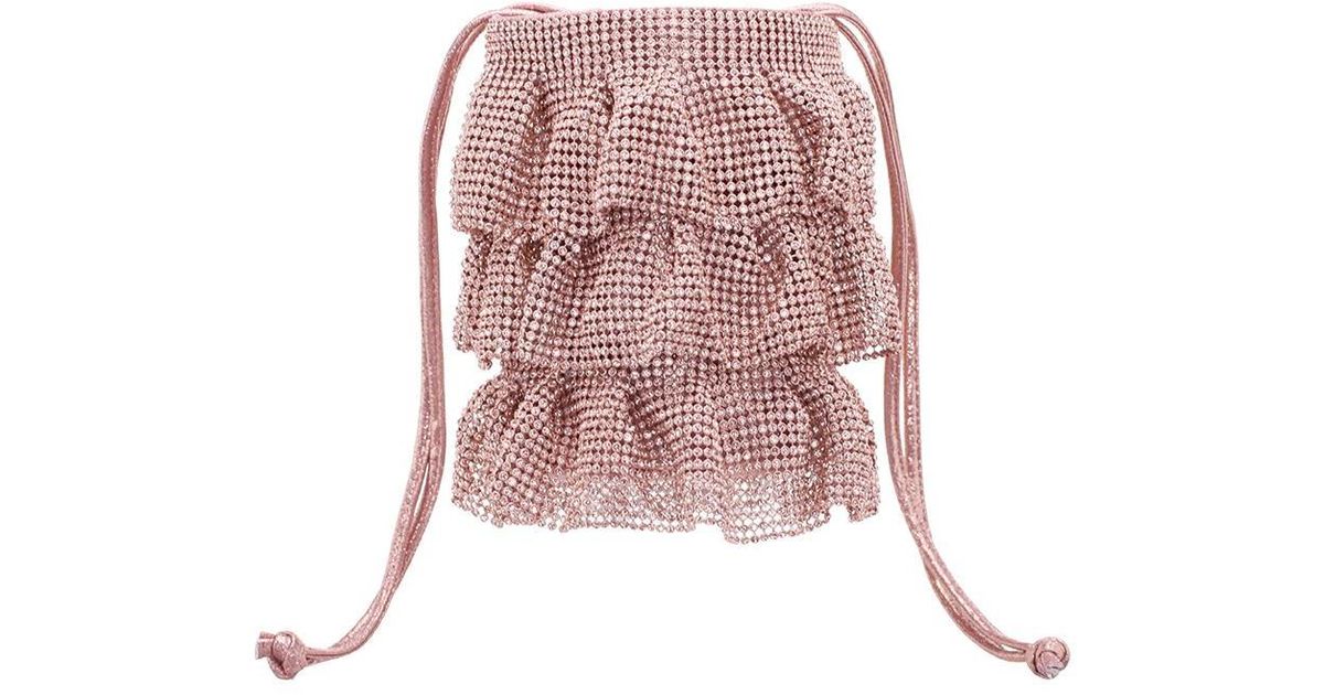 Nina 4 Tired Crystal Mesh Pouch Bag in Pink | Lyst