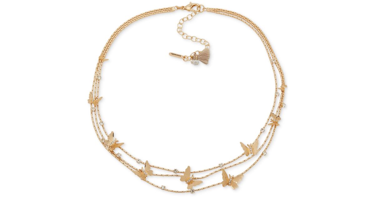 Lonna & Lilly Gold-tone Crystal 3-row Butterfly Necklace in Metallic | Lyst