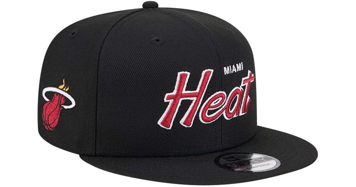 KTZ Miami Heat Script Side Patch 9fifty Snapback Hat in Black for Men ...