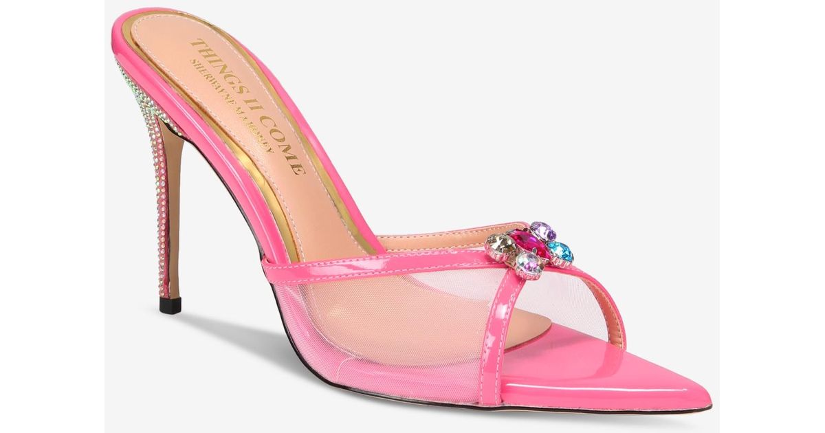 THINGS II COME Shena Luxurious Slip-on High-heel Pointed Toe Mule Dress Sandals in Pink | Lyst