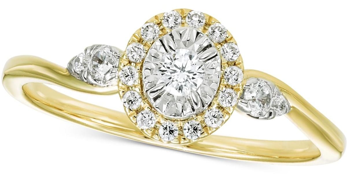 Macy's Diamond Halo Swirl Engagement Ring (1/4 Ct. T.w. in White | Lyst