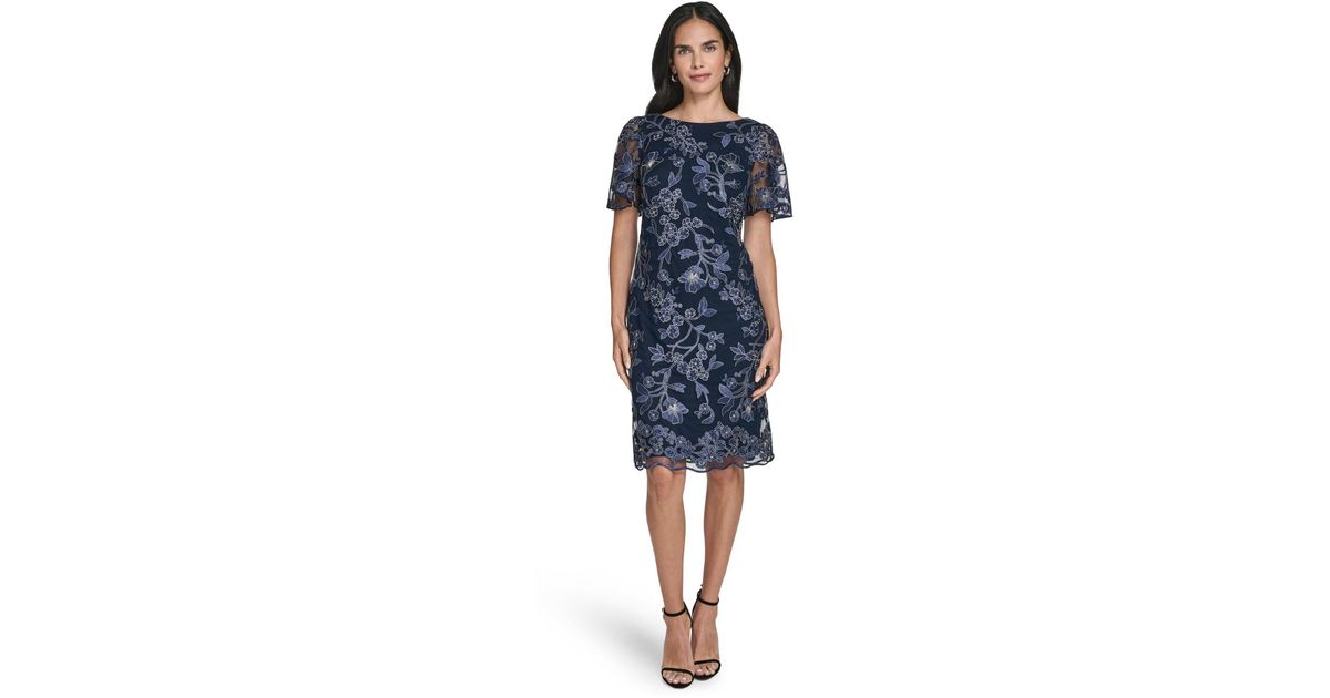 Jessica Howard Petite Boat Neck Short Sheath Dress in Blue | Lyst