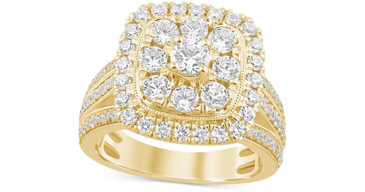 Macy's Diamond Cluster Engagement Ring (2 Ct. T.w. in Metallic | Lyst