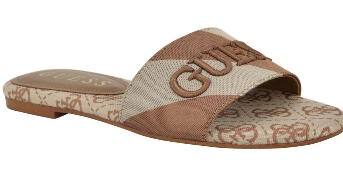 Guess Harini Slip-on Logo Flat Sandals in Brown | Lyst