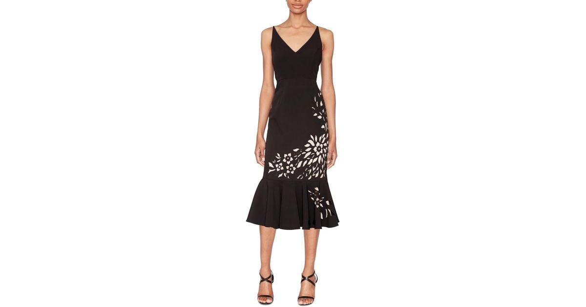 White Tie By Shani Shani Laser Cut Flounce-hem Midi Dress in Black | Lyst