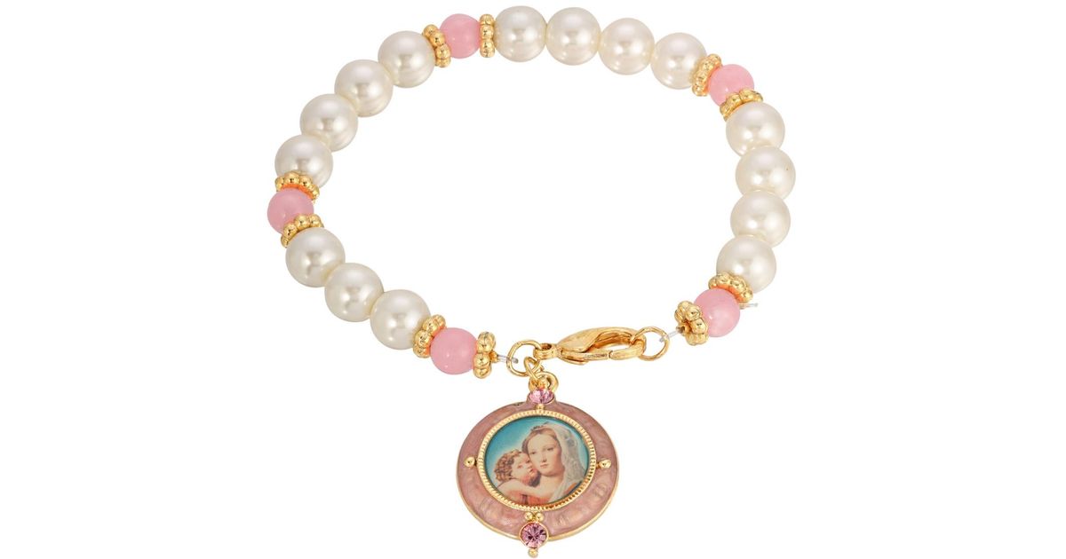 Symbols of Faith 14k Gold-dipped Imitation Pearl Mary And Child Image ...