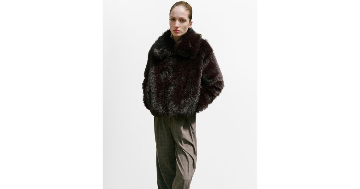 Mango Faux Fur Collar Jacket in Black | Lyst