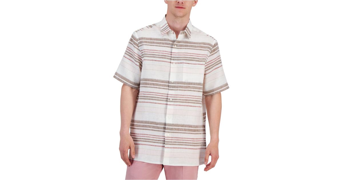 Club Room Elevated Central Stripe Linen Shirt Created For Macys In