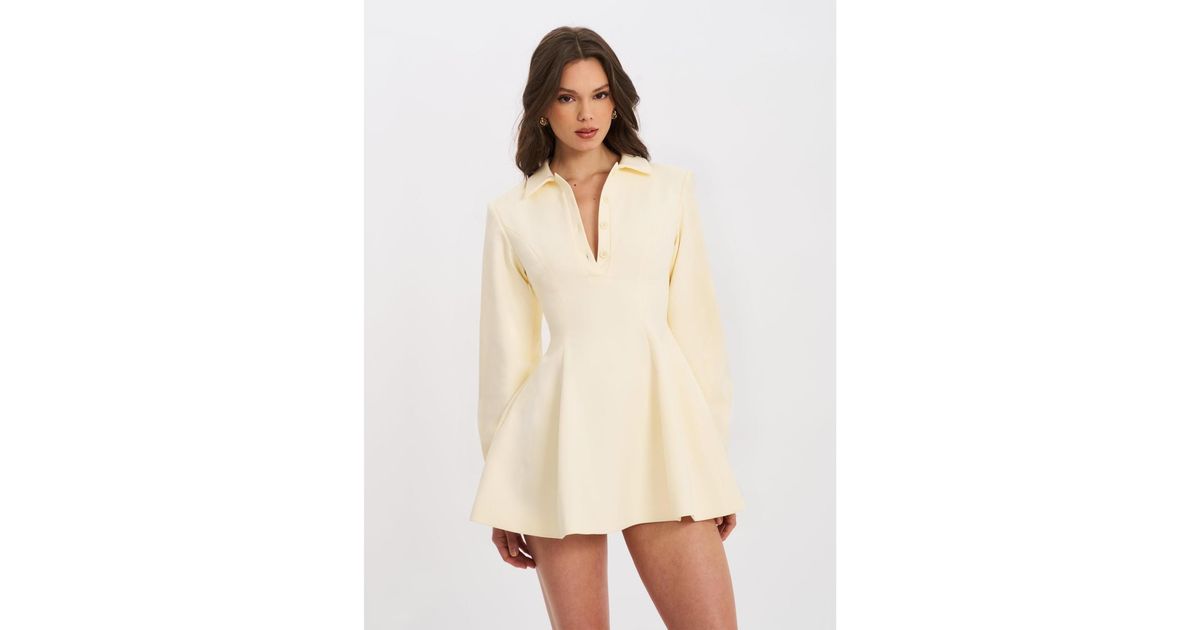 Miss Circle Obelia Long Sleeve Polo Mini Dress in Natural | Lyst