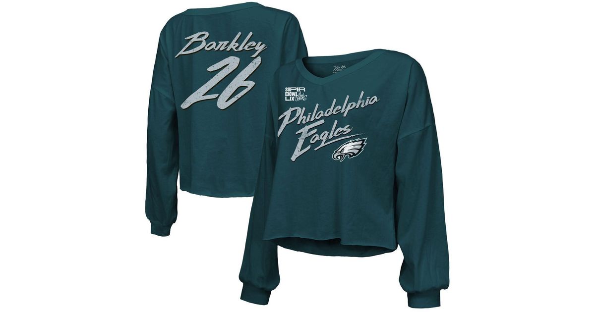 Majestic Saquon Barkley Midnight Philadelphia Eagles Super Bowl Lix Name Number Off-shoulder ...