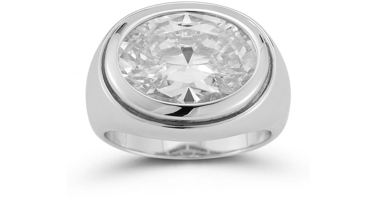 Rachel Zoe 14k Gold Plated Sterling Oval Signet Ring in Gray | Lyst
