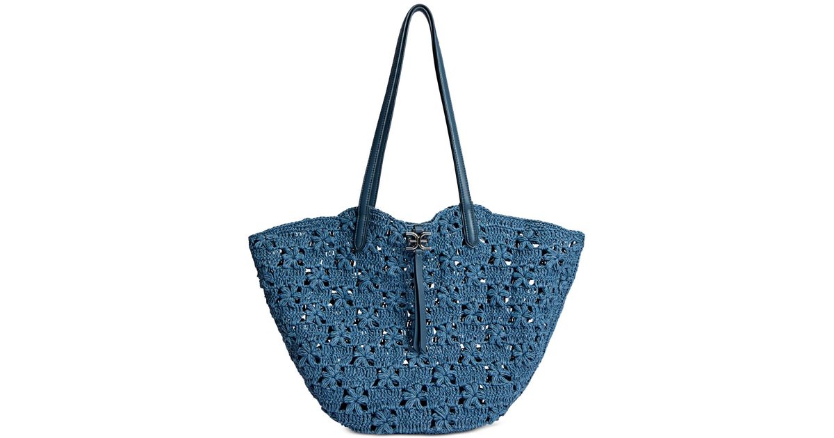 Sam Edelman Layla Floral Raffia Fan Tote in Blue | Lyst