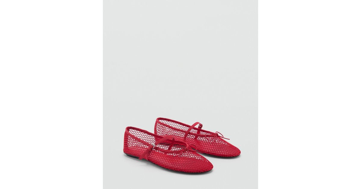 Mango Strap And Buckle Detail Mesh Ballet Flats in Red | Lyst