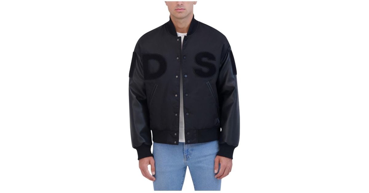 Hudson Jeans Hdsn Logo Varsity Jacket With Leather Sleeves in Blue for ...