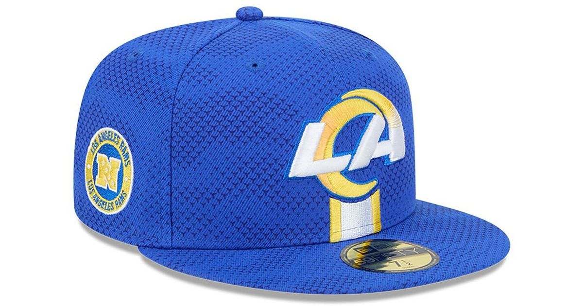 KTZ Los Angeles Rams 2024 Sideline 59fifty Fitted Hat in Blue for Men ...