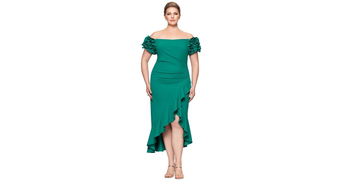 Xscape Plus Size Ruffled Off-the-shoulder Midi Dress in Green | Lyst