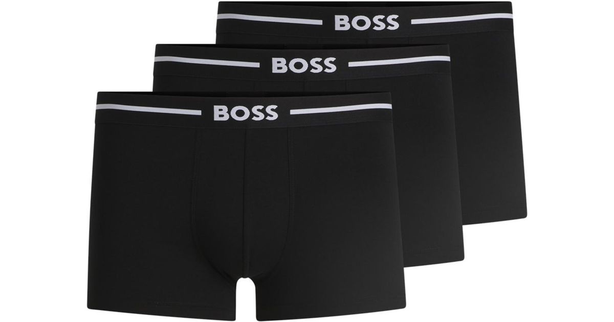 BOSS 3-pack Bold Logo Trunks in Black for Men | Lyst