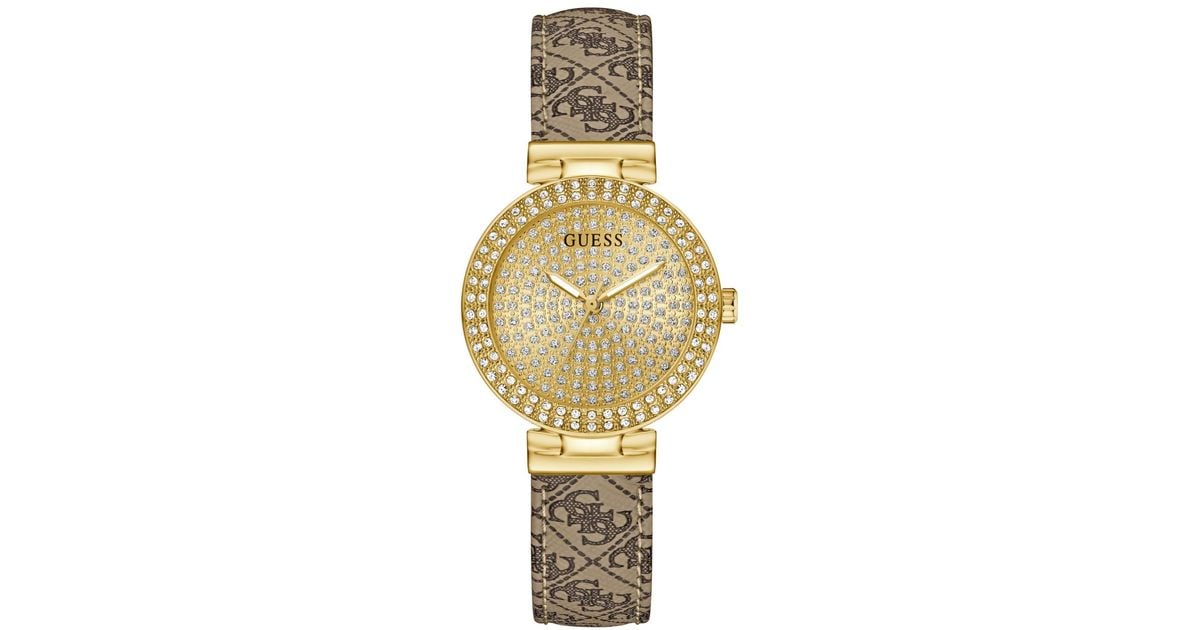 Guess Beige Gold Tone Analog Watch in Metallic | Lyst