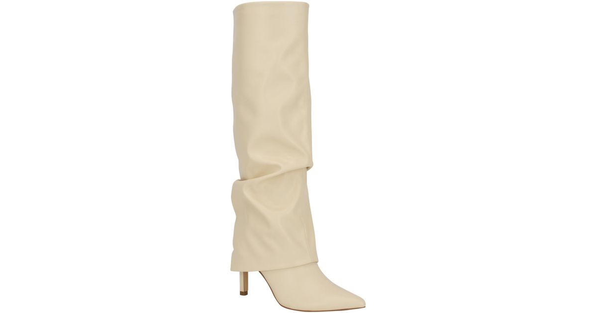 Guess Natha Fold Over Slouchy Stiletto Heel Boots in White | Lyst