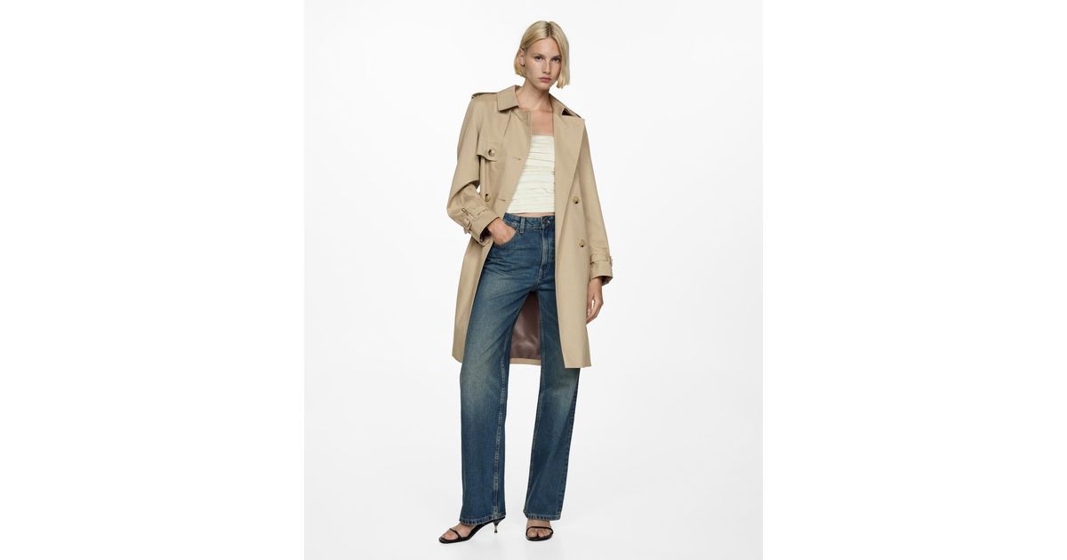Mango Belted Classic Trench Coat in Blue | Lyst