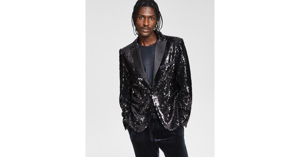 Tinsel Peak Lapel Sequin Sport Coat in Black for Men | Lyst