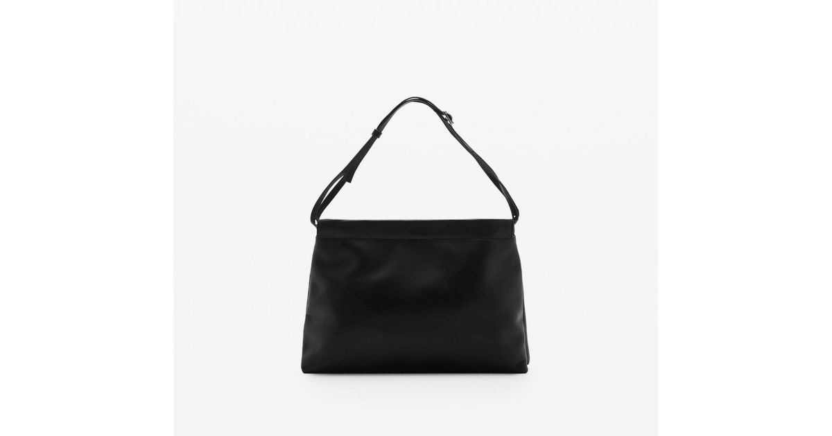 Mango Leather Mini Shopper Bag in Black | Lyst