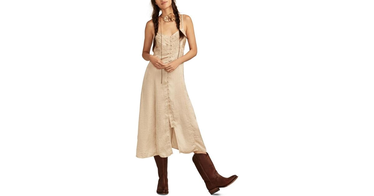 Lucky Brand Pintuck Lace Button-front Slip Dress in Natural | Lyst