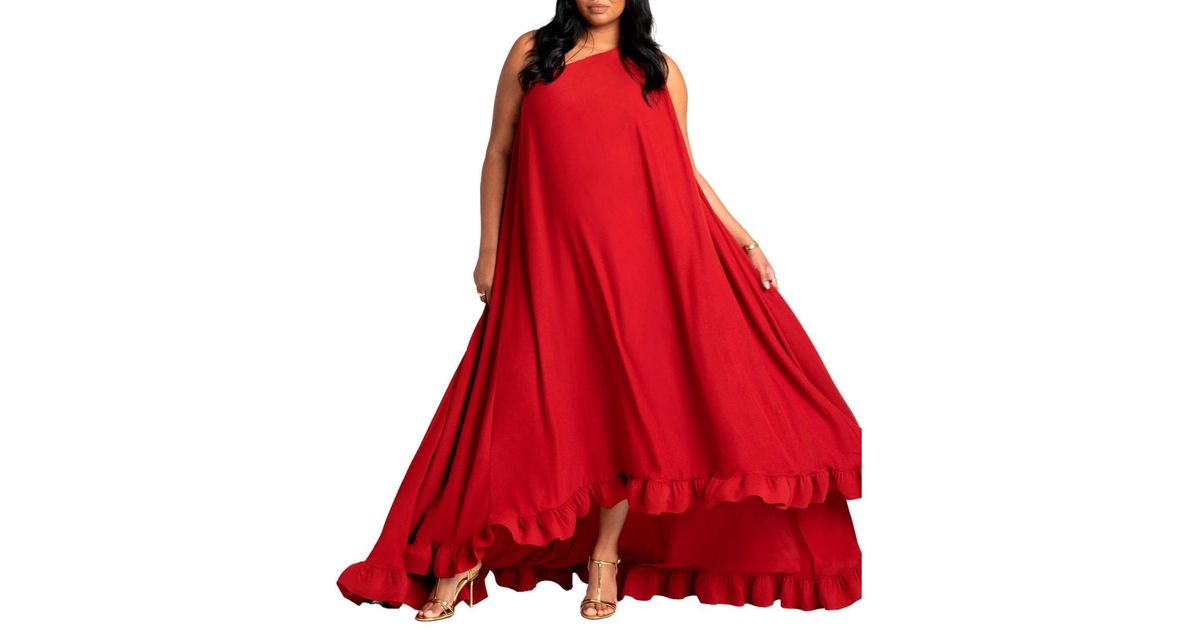 Eloquii Dramatic Ruffle Gown in Red | Lyst