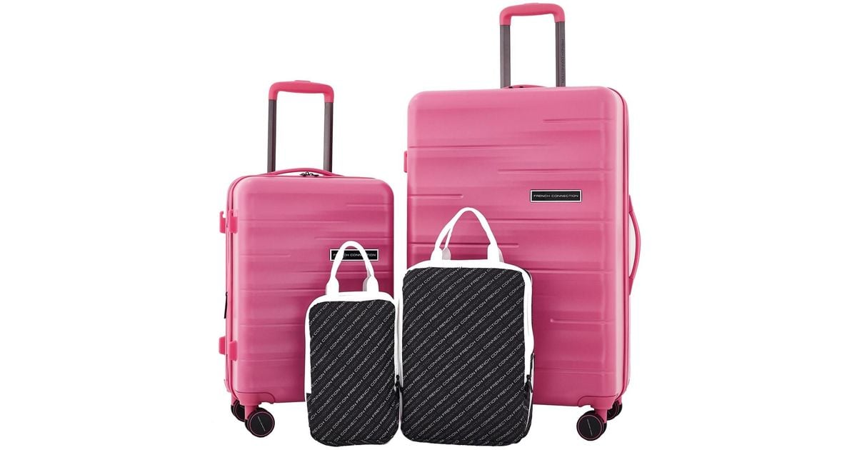 French Connection 4pc Expandable Rolling Hardside luggage Set in Pink ...