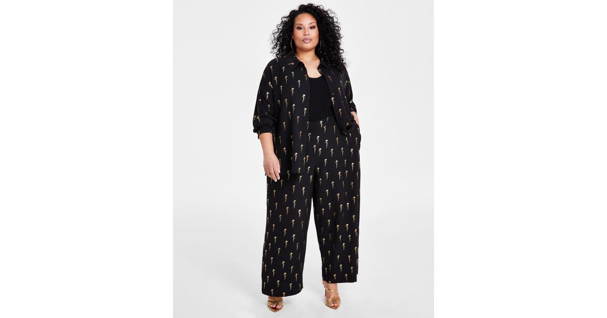 Nina Parker Plus Size Metallic Script-print Pants in Black | Lyst