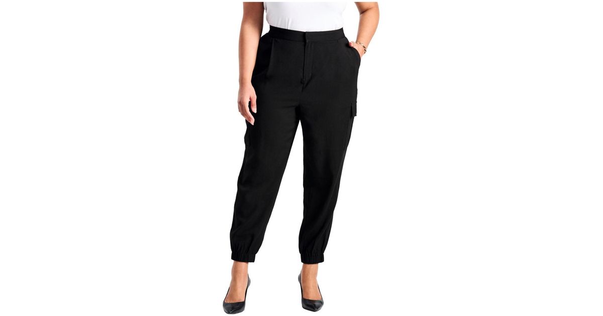 Avenue Plus Size Cleo Cargo jogger Pant in Black | Lyst