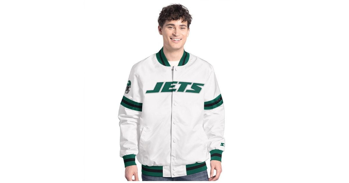 Starter New York Jets Scout Full-snap Varsity Jacket in White | Lyst