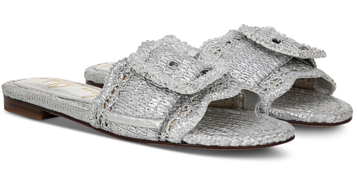 Sam Edelman Bambi Raffia Buckle Slide Sandals in Gray | Lyst