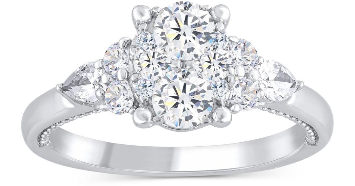 Macy's Diamond Oval Cluster Engagement Ring (1 Ct. T.w. in White | Lyst